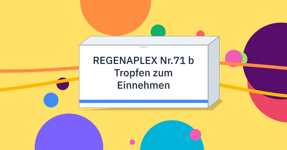 Symbolbild: Packung mit der Aufschrift REGENAPLEX Nr.71 b Tropfen zum Einnehmen (PZN 02643274) – Verfügbarkeit und Bezug in Apotheken in Frankfurt am Main