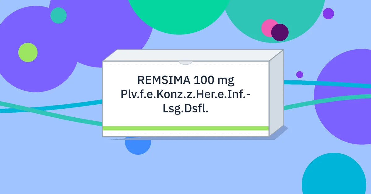 Symbolbild: Packung mit der Aufschrift REMSIMA 100 mg Plv.f.e.Konz.z.Her.e.Inf.-Lsg.Dsfl. (PZN 18380581) – Verfügbarkeit und Bezug in Apotheken in Frankfurt am Main