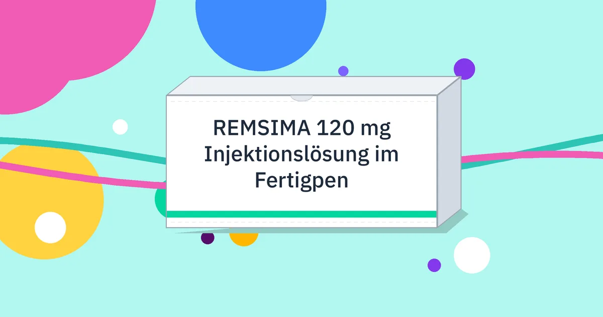 Symbolbild: Packung mit der Aufschrift REMSIMA 120 mg Injektionslösung im Fertigpen (PZN 18778289) – Verfügbarkeit und Bezug in Apotheken in Frankfurt am Main