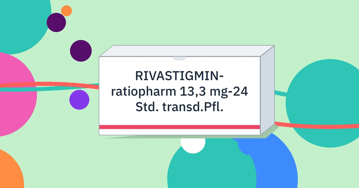 Symbolbild: Packung mit der Aufschrift RIVASTIGMIN-ratiopharm 13,3 mg-24 Std. transd.Pfl. (PZN 10779852) – Verfügbarkeit und Bezug in Apotheken in Frankfurt am Main