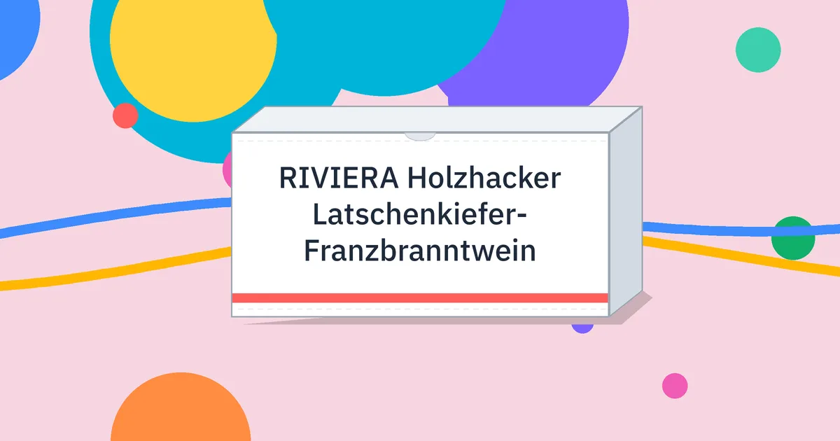 Symbolbild: Packung mit der Aufschrift RIVIERA Holzhacker Latschenkiefer-Franzbranntwein (PZN 19303418) – Verfügbarkeit und Bezug in Apotheken in Frankfurt am Main