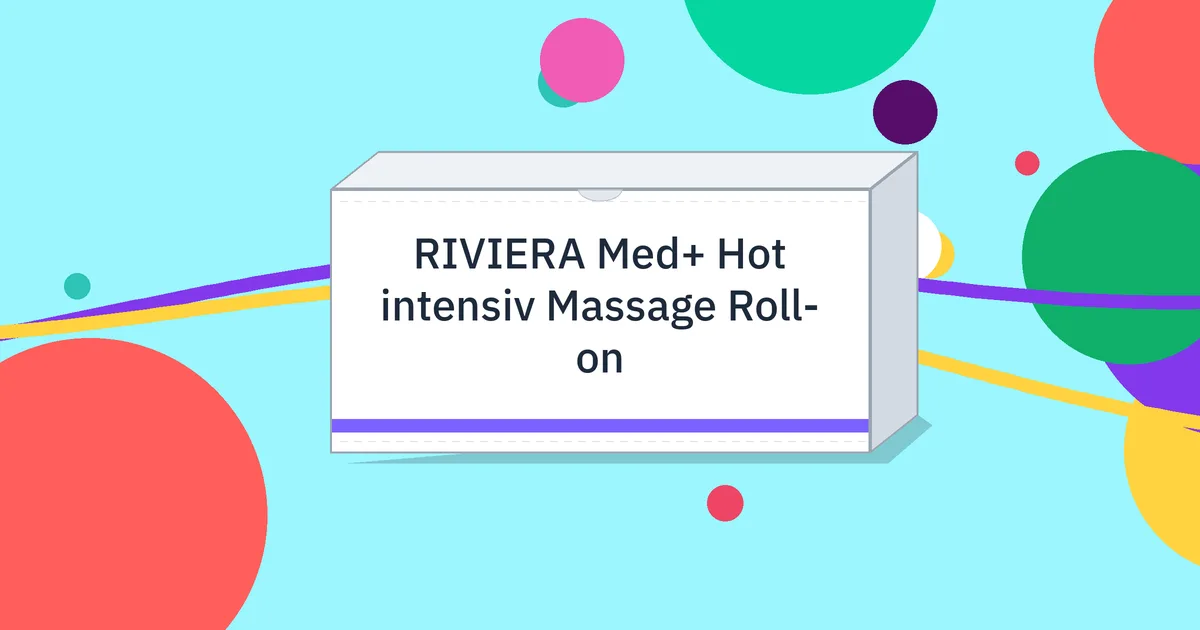 Symbolbild: Packung mit der Aufschrift RIVIERA Med+ Hot intensiv Massage Roll-on (PZN 19302985) – Verfügbarkeit und Bezug in Apotheken in Frankfurt am Main