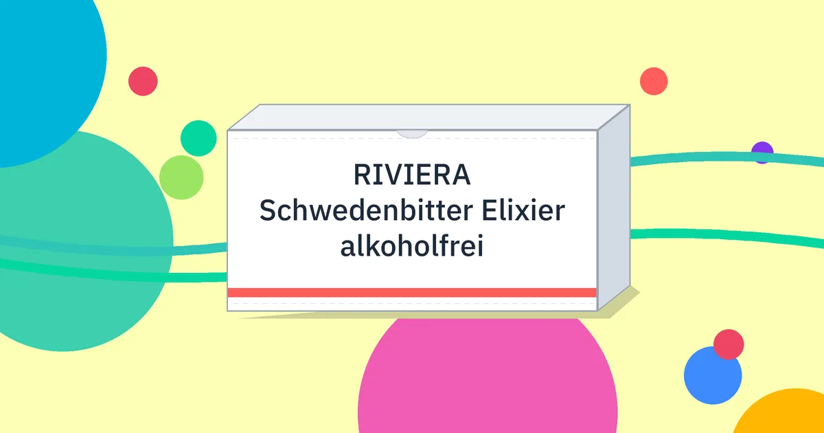 Symbolbild: Packung mit der Aufschrift RIVIERA Schwedenbitter Elixier alkoholfrei (PZN 20893313) – Verfügbarkeit und Bezug in Apotheken in Frankfurt am Main