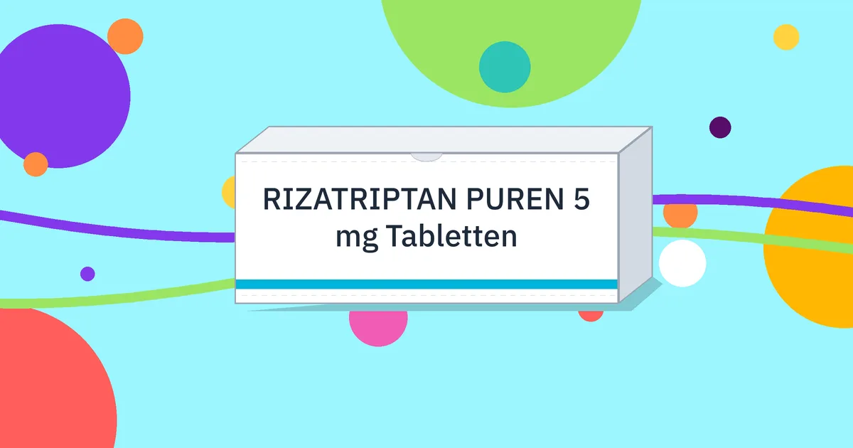 Symbolbild: Packung mit der Aufschrift RIZATRIPTAN PUREN 5 mg Tabletten (PZN 14299095) – Verfügbarkeit und Bezug in Apotheken in Frankfurt am Main