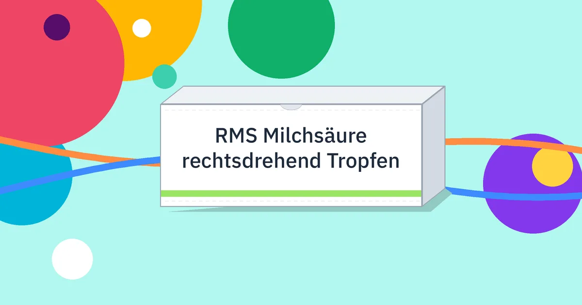 Symbolbild: Packung mit der Aufschrift RMS Milchsäure rechtsdrehend Tropfen (PZN 07135507) – Verfügbarkeit und Bezug in Apotheken in Frankfurt am Main