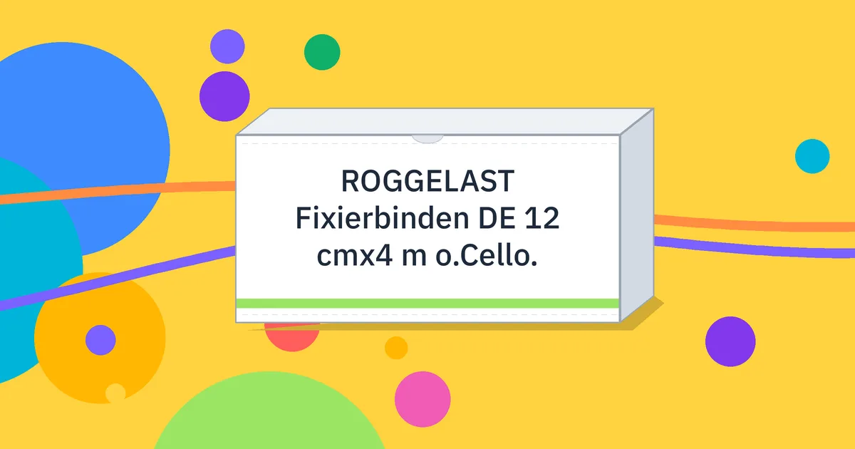 Symbolbild: Packung mit der Aufschrift ROGGELAST Fixierbinden DE 12 cmx4 m o.Cello. (PZN 18375321) – Verfügbarkeit und Bezug in Apotheken in Frankfurt am Main