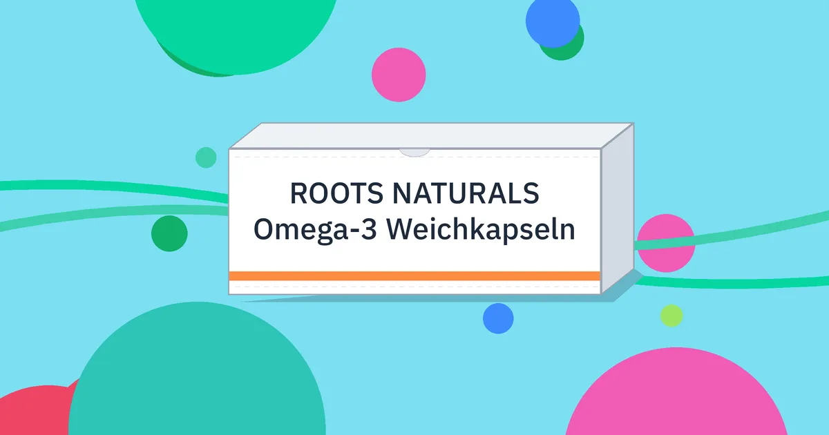 Symbolbild: Packung mit der Aufschrift ROOTS NATURALS Omega-3 Weichkapseln (PZN 20276709) – Verfügbarkeit und Bezug in Apotheken in Frankfurt am Main