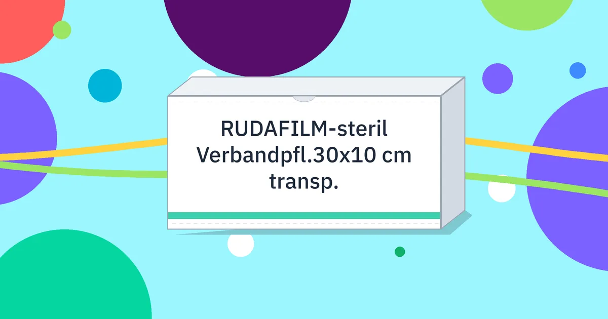 Symbolbild: Packung mit der Aufschrift RUDAFILM-steril Verbandpfl.30x10 cm transp. (PZN 07276053) – Verfügbarkeit und Bezug in Apotheken in Frankfurt am Main