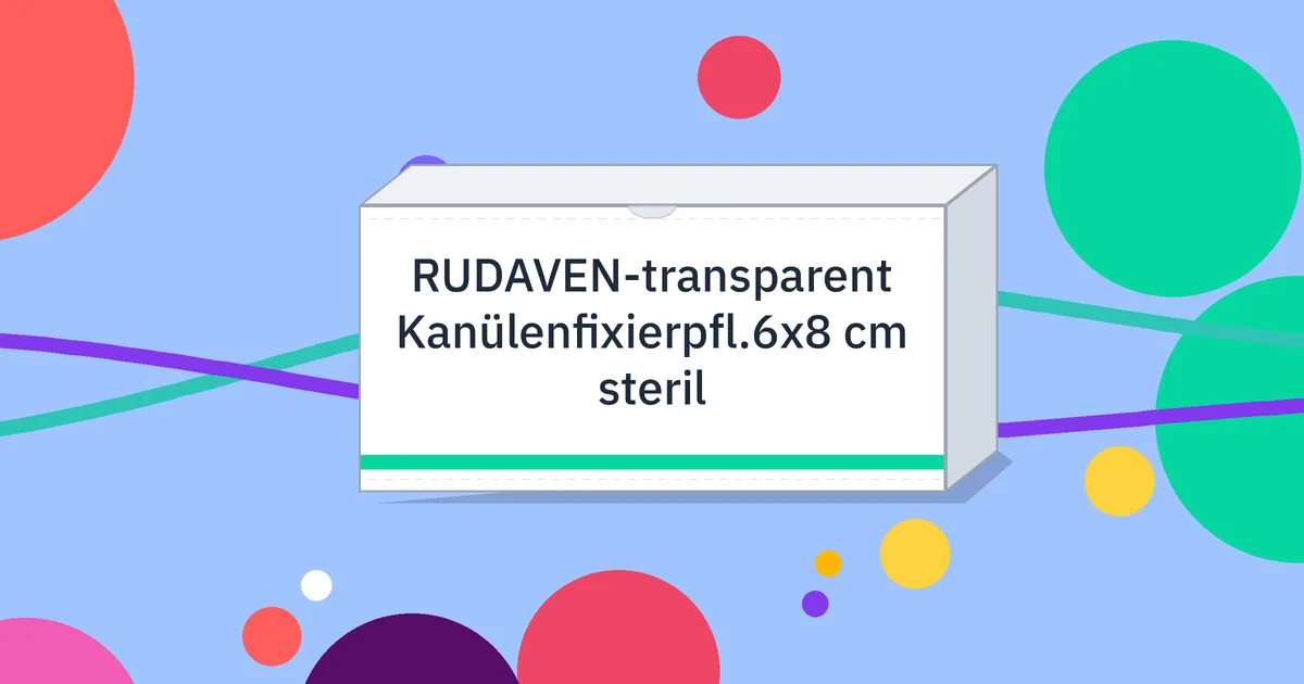 Symbolbild: Packung mit der Aufschrift RUDAVEN-transparent Kanülenfixierpfl.6x8 cm steril (PZN 15893280) – Verfügbarkeit und Bezug in Apotheken in Frankfurt am Main