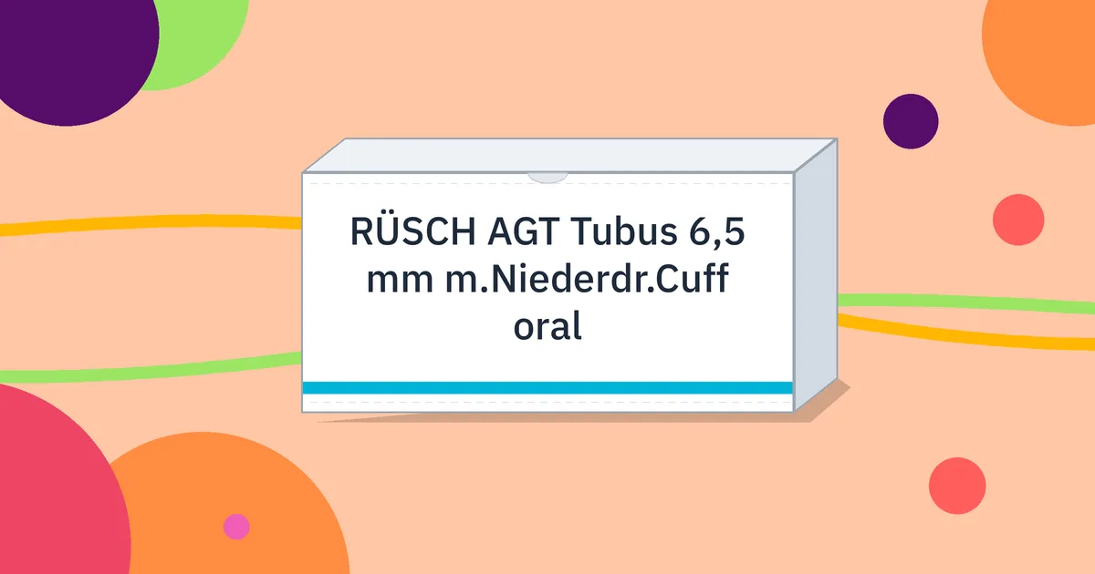 Symbolbild: Packung mit der Aufschrift RÜSCH AGT Tubus 6,5 mm m.Niederdr.Cuff oral (PZN 06636615) – Verfügbarkeit und Bezug in Apotheken in Frankfurt am Main
