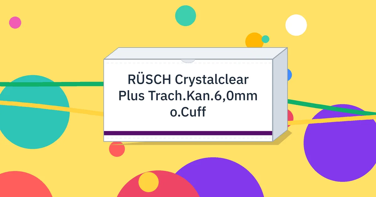 Symbolbild: Packung mit der Aufschrift RÜSCH Crystalclear Plus Trach.Kan.6,0mm o.Cuff (PZN 03433320) – Verfügbarkeit und Bezug in Apotheken in Frankfurt am Main