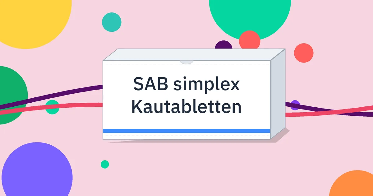 Symbolbild: Packung mit der Aufschrift SAB simplex Kautabletten (PZN 03519470) – Verfügbarkeit und Bezug in Apotheken in Frankfurt am Main