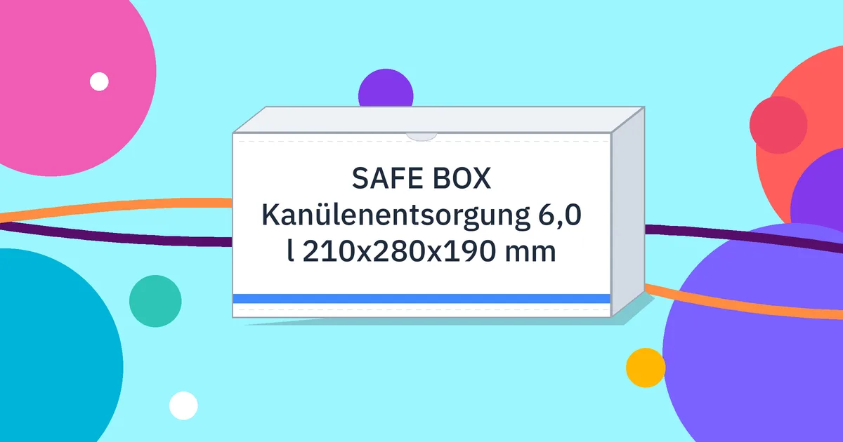 Symbolbild: Packung mit der Aufschrift SAFE BOX Kanülenentsorgung 6,0 l 210x280x190 mm (PZN 13909605) – Verfügbarkeit und Bezug in Apotheken in Frankfurt am Main