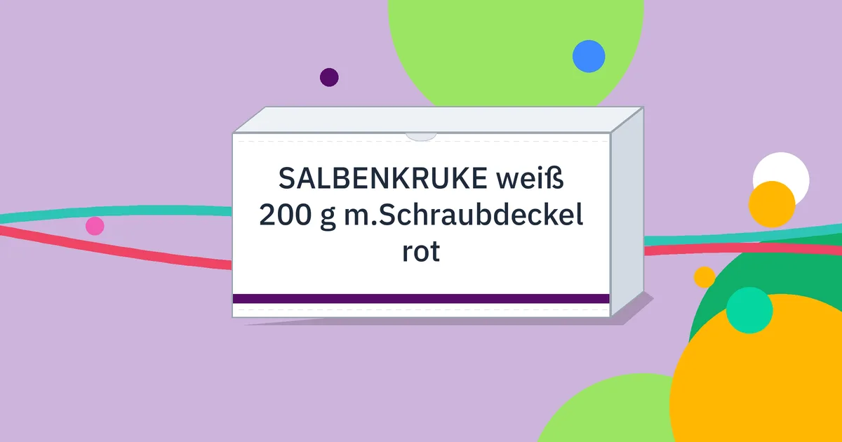 Symbolbild: Packung mit der Aufschrift SALBENKRUKE weiß 200 g m.Schraubdeckel rot (PZN 10121911) – Verfügbarkeit und Bezug in Apotheken in Frankfurt am Main