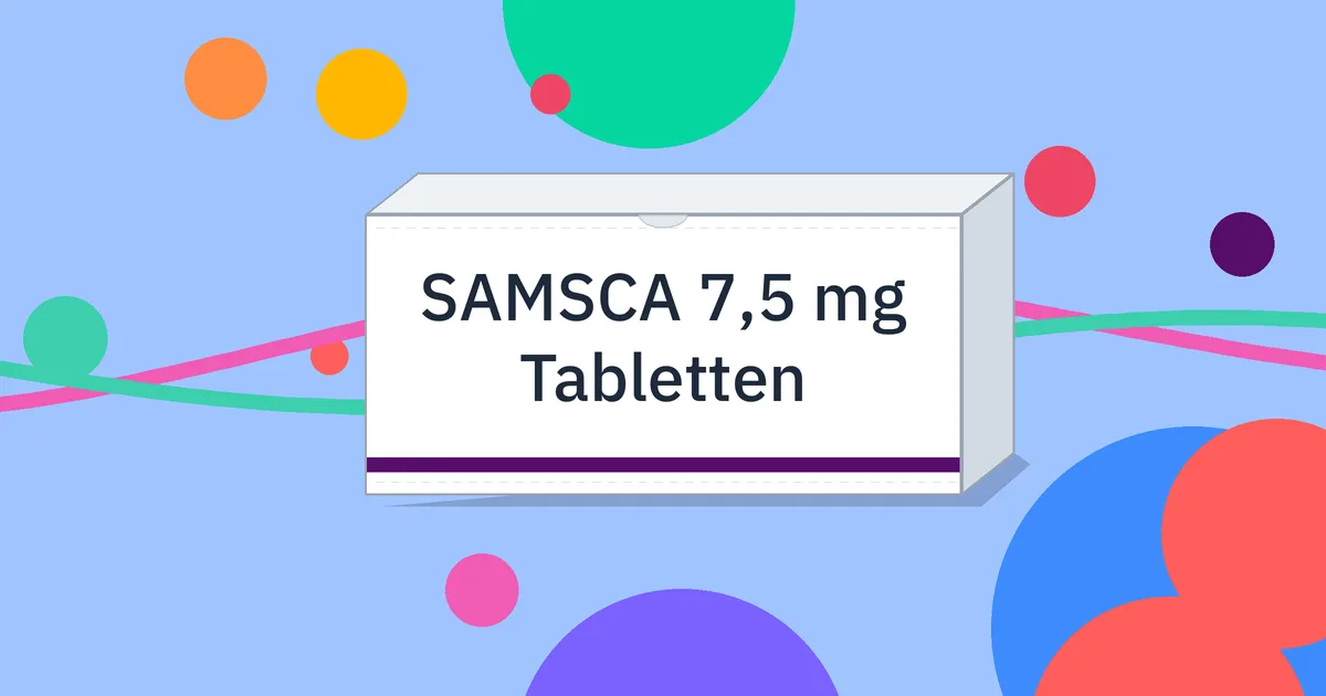 Symbolbild: Packung mit der Aufschrift SAMSCA 7,5 mg Tabletten (PZN 19977677) – Verfügbarkeit und Bezug in Apotheken in Frankfurt am Main