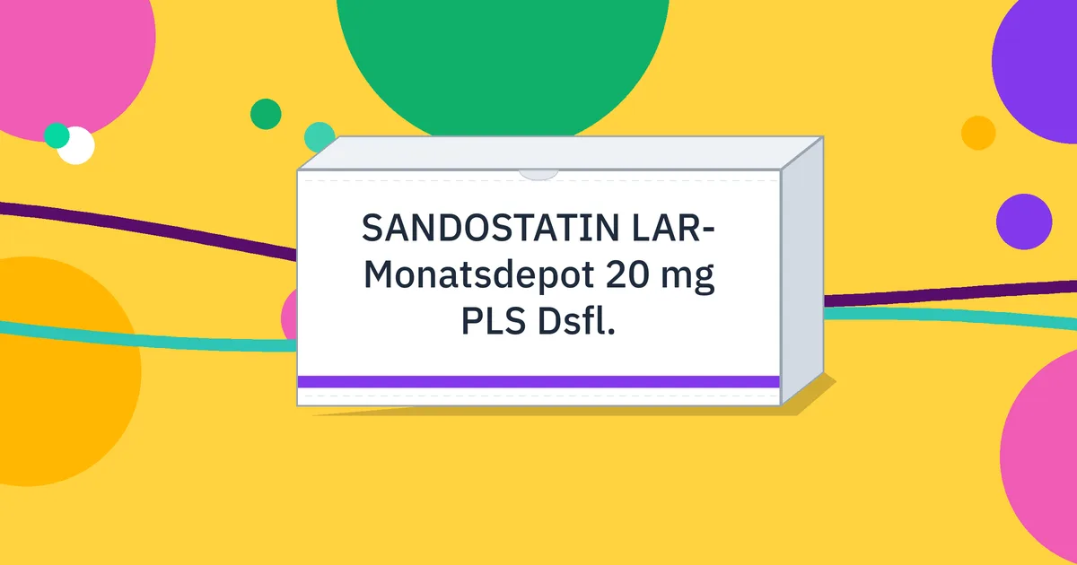 Symbolbild: Packung mit der Aufschrift SANDOSTATIN LAR-Monatsdepot 20 mg PLS Dsfl. (PZN 13477057) – Verfügbarkeit und Bezug in Apotheken in Frankfurt am Main