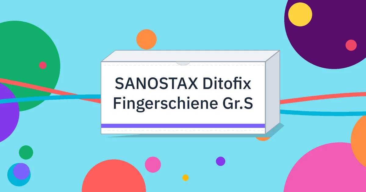 Symbolbild: Packung mit der Aufschrift SANOSTAX Ditofix Fingerschiene Gr.S (PZN 11604534) – Verfügbarkeit und Bezug in Apotheken in Frankfurt am Main