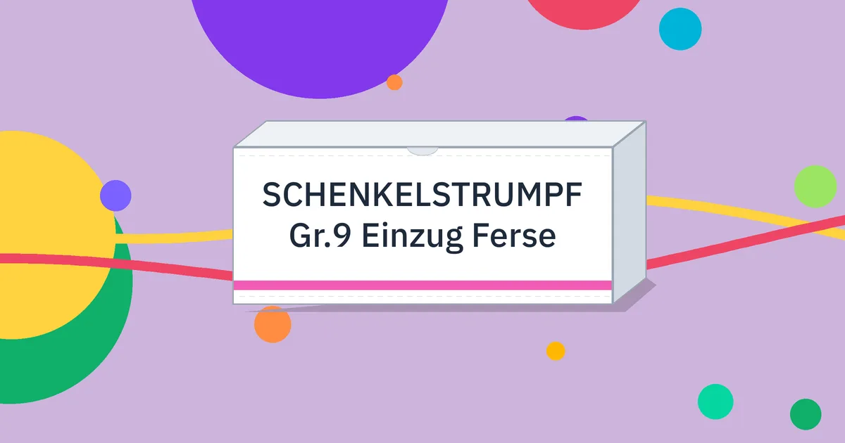 Symbolbild: Packung mit der Aufschrift SCHENKELSTRUMPF Gr.9 Einzug Ferse (PZN 01738914) – Verfügbarkeit und Bezug in Apotheken in Frankfurt am Main