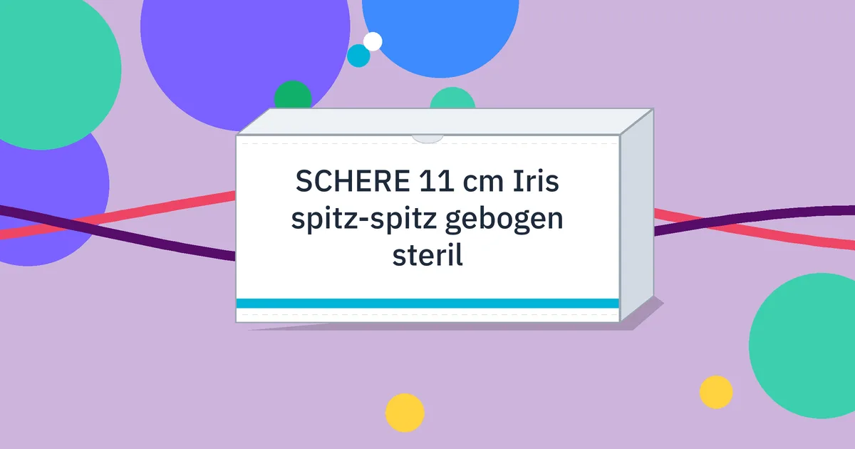 Symbolbild: Packung mit der Aufschrift SCHERE 11 cm Iris spitz-spitz gebogen steril (PZN 17248649) – Verfügbarkeit und Bezug in Apotheken in Frankfurt am Main
