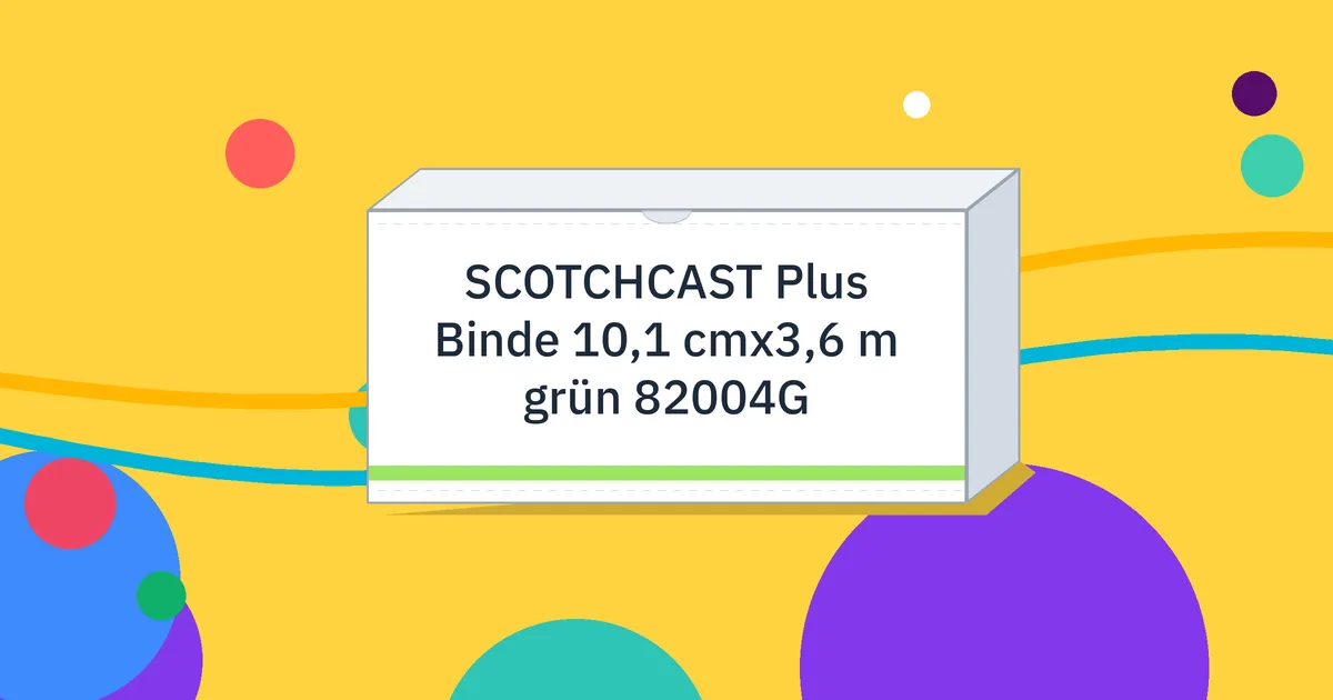 Symbolbild: Packung mit der Aufschrift SCOTCHCAST Plus Binde 10,1 cmx3,6 m grün 82004G (PZN 02698720) – Verfügbarkeit und Bezug in Apotheken in Frankfurt am Main