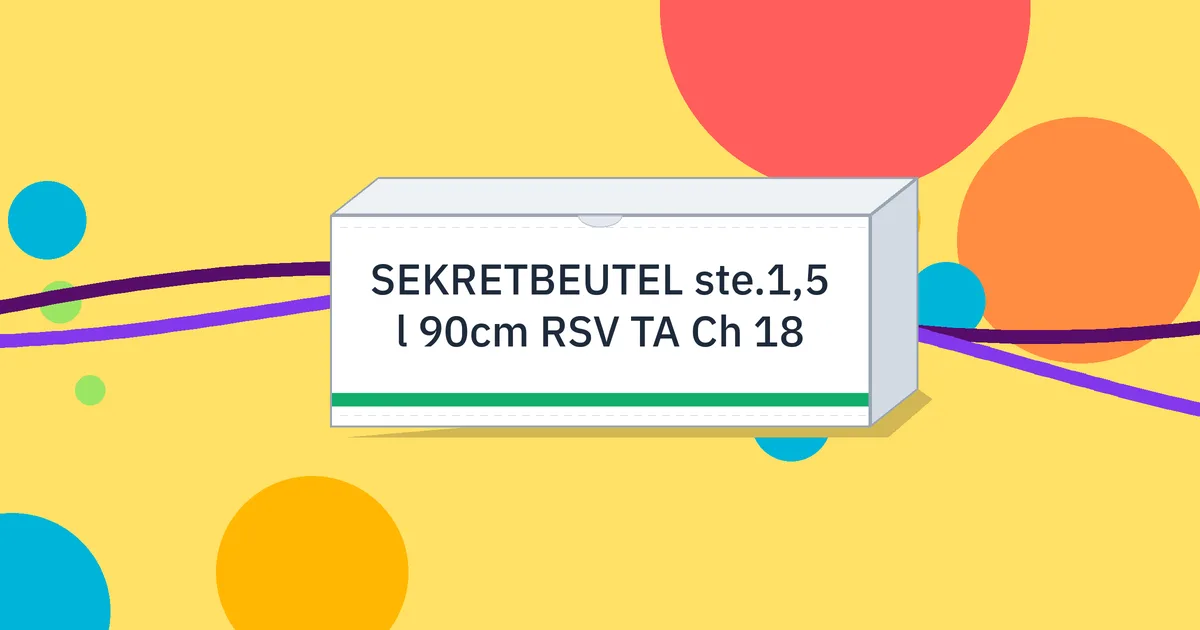 Symbolbild: Packung mit der Aufschrift SEKRETBEUTEL ste.1,5 l 90cm RSV TA Ch 18 (PZN 17488980) – Verfügbarkeit und Bezug in Apotheken in Frankfurt am Main