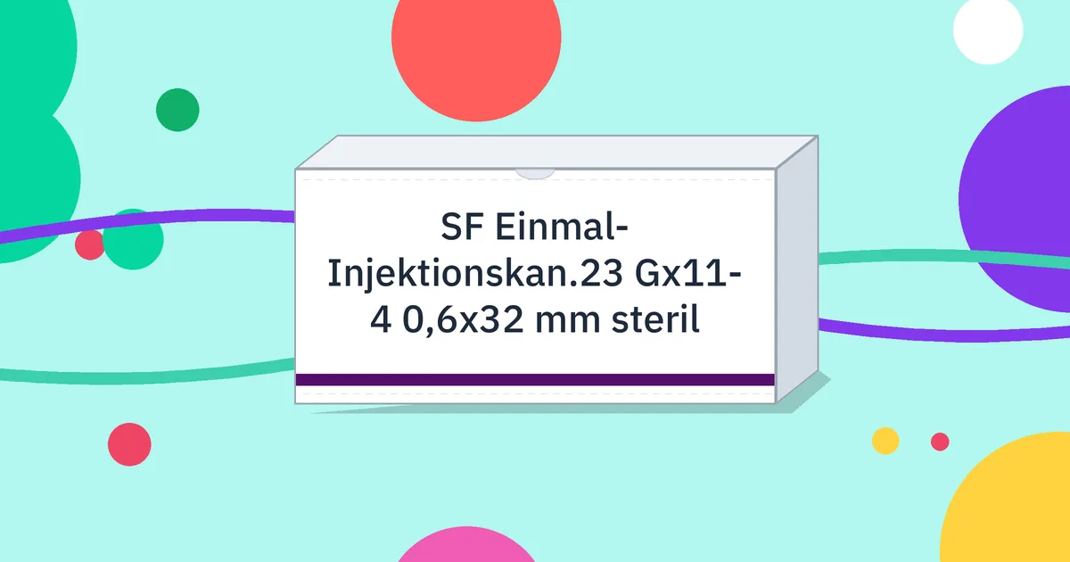 Symbolbild: Packung mit der Aufschrift SF Einmal-Injektionskan.23 Gx11-4 0,6x32 mm steril (PZN 17280794) – Verfügbarkeit und Bezug in Apotheken in Frankfurt am Main