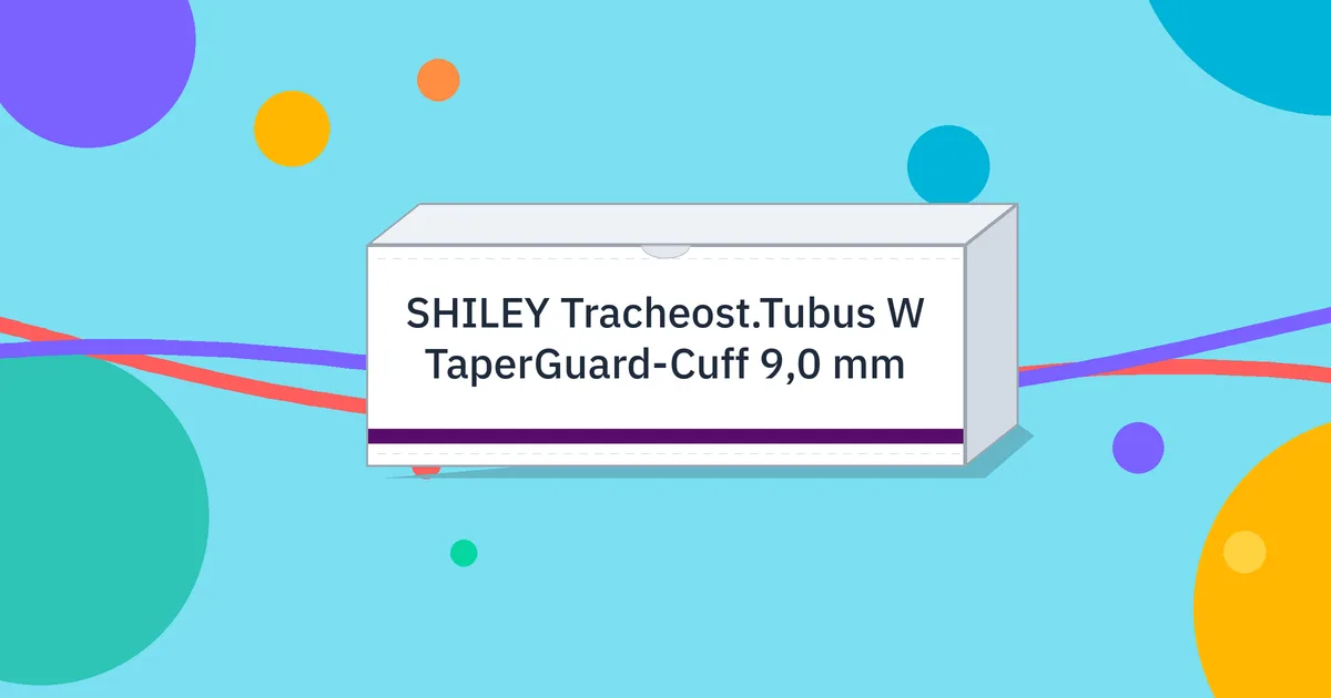 Symbolbild: Packung mit der Aufschrift SHILEY Tracheost.Tubus W TaperGuard-Cuff 9,0 mm (PZN 18410595) – Verfügbarkeit und Bezug in Apotheken in Frankfurt am Main