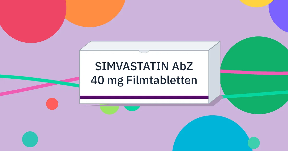 Symbolbild: Packung mit der Aufschrift SIMVASTATIN AbZ 40 mg Filmtabletten (PZN 00014255) – Verfügbarkeit und Bezug in Apotheken in Frankfurt am Main