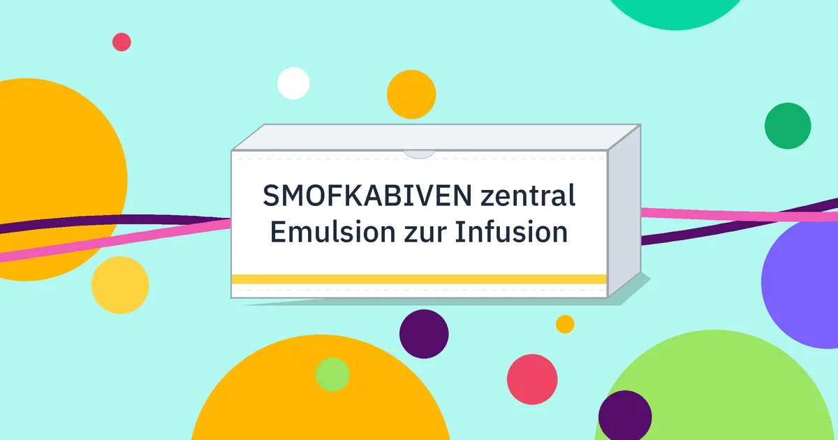 Symbolbild: Packung mit der Aufschrift SMOFKABIVEN zentral Emulsion zur Infusion (PZN 16869220) – Verfügbarkeit und Bezug in Apotheken in Frankfurt am Main
