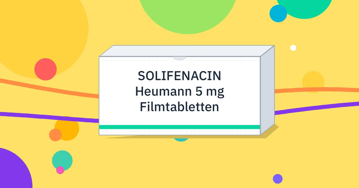 Symbolbild: Packung mit der Aufschrift SOLIFENACIN Heumann 5 mg Filmtabletten (PZN 20315378) – Verfügbarkeit und Bezug in Apotheken in Frankfurt am Main