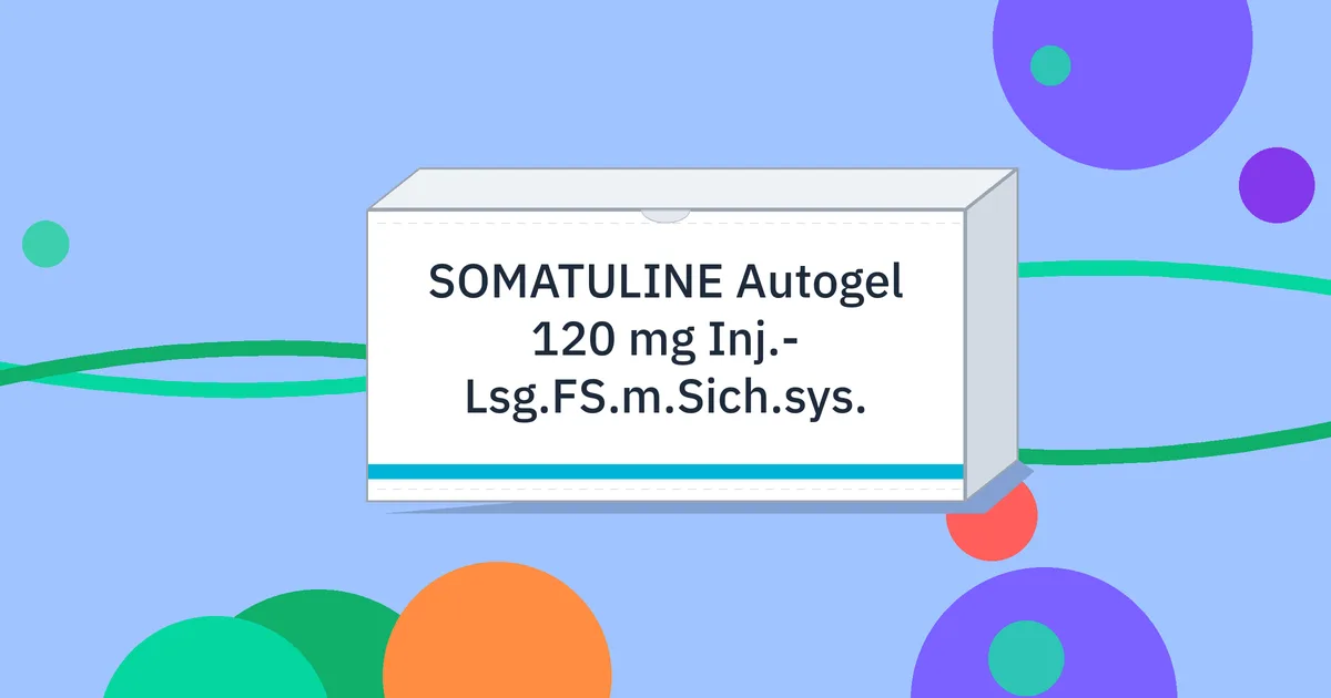 Symbolbild: Packung mit der Aufschrift SOMATULINE Autogel 120 mg Inj.-Lsg.FS.m.Sich.sys. (PZN 17668966) – Verfügbarkeit und Bezug in Apotheken in Frankfurt am Main