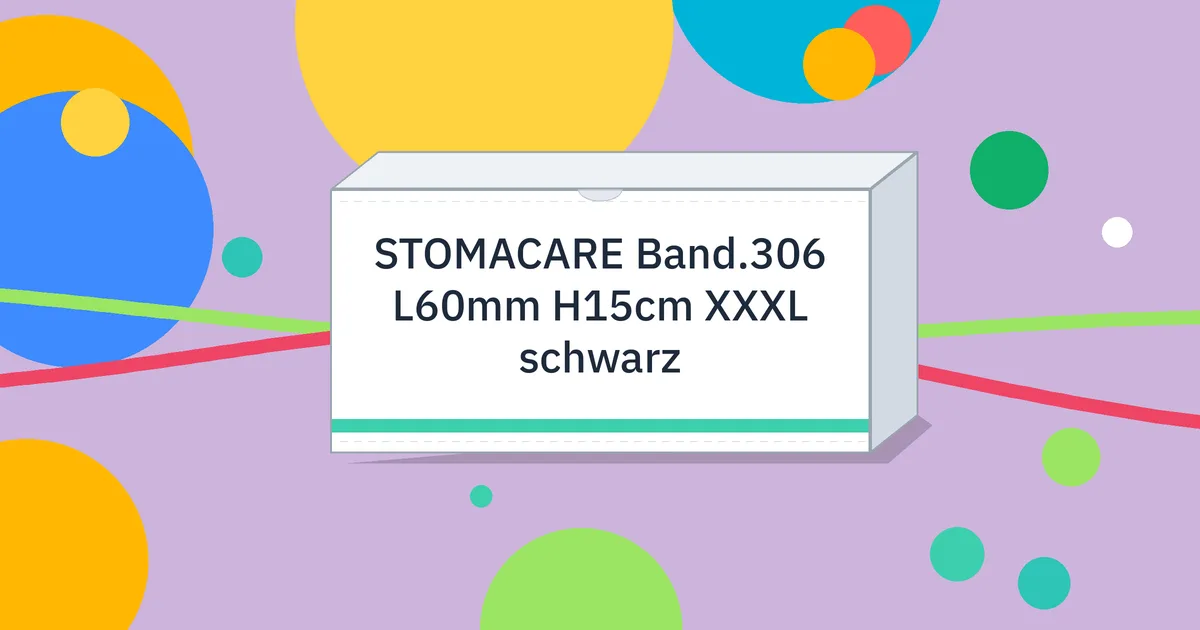 Symbolbild: Packung mit der Aufschrift STOMACARE Band.306 L60mm H15cm XXXL schwarz (PZN 09437052) – Verfügbarkeit und Bezug in Apotheken in Frankfurt am Main