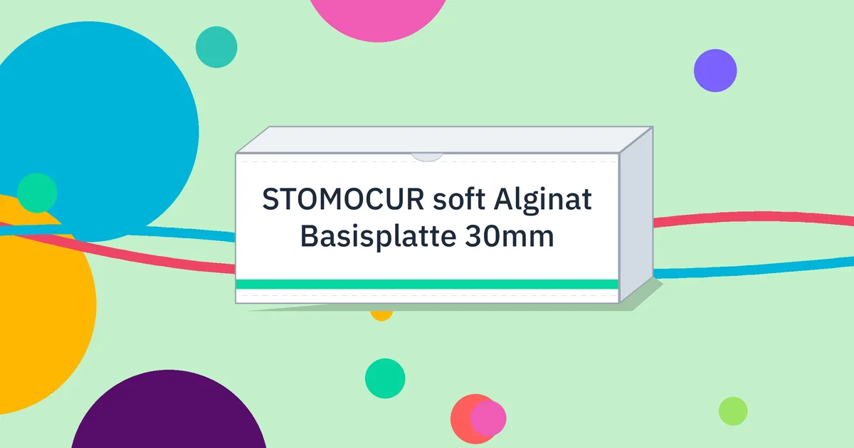 Symbolbild: Packung mit der Aufschrift STOMOCUR soft Alginat Basisplatte 30mm (PZN 08413799) – Verfügbarkeit und Bezug in Apotheken in Frankfurt am Main