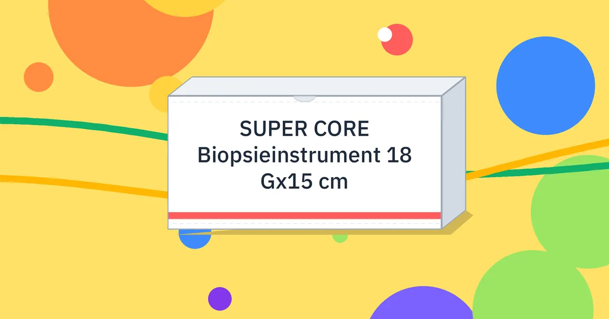 Symbolbild: Packung mit der Aufschrift SUPER CORE Biopsieinstrument 18 Gx15 cm (PZN 06770733) – Verfügbarkeit und Bezug in Apotheken in Frankfurt am Main