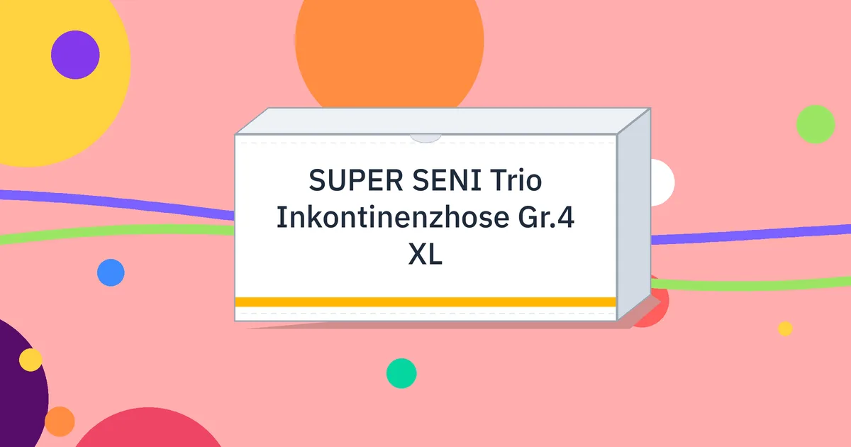Symbolbild: Packung mit der Aufschrift SUPER SENI Trio Inkontinenzhose Gr.4 XL (PZN 12664679) – Verfügbarkeit und Bezug in Apotheken in Frankfurt am Main