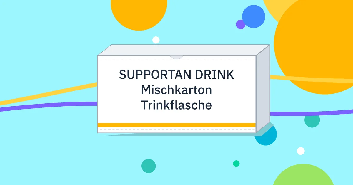 Symbolbild: Packung mit der Aufschrift SUPPORTAN DRINK Mischkarton Trinkflasche (PZN 00562442) – Verfügbarkeit und Bezug in Apotheken in Frankfurt am Main