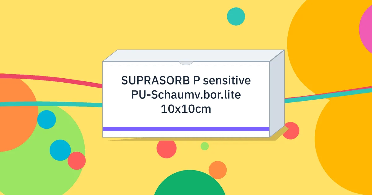 Symbolbild: Packung mit der Aufschrift SUPRASORB P sensitive PU-Schaumv.bor.lite 10x10cm (PZN 16602586) – Verfügbarkeit und Bezug in Apotheken in Frankfurt am Main