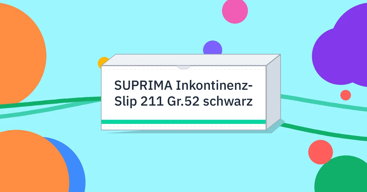 Symbolbild: Packung mit der Aufschrift SUPRIMA Inkontinenz-Slip 211 Gr.52 schwarz (PZN 00709164) – Verfügbarkeit und Bezug in Apotheken in Frankfurt am Main