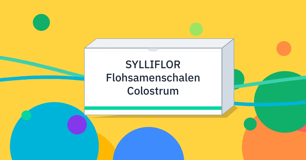 Symbolbild: Packung mit der Aufschrift SYLLIFLOR Flohsamenschalen Colostrum (PZN 13333134) – Verfügbarkeit und Bezug in Apotheken in Frankfurt am Main