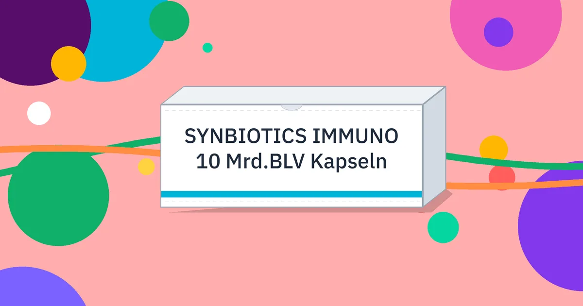 Symbolbild: Packung mit der Aufschrift SYNBIOTICS IMMUNO 10 Mrd.BLV Kapseln (PZN 17307725) – Verfügbarkeit und Bezug in Apotheken in Frankfurt am Main