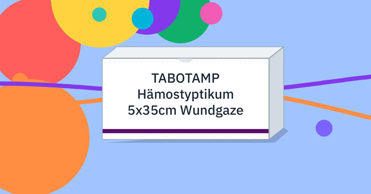 Symbolbild: Packung mit der Aufschrift TABOTAMP Hämostyptikum 5x35cm Wundgaze (PZN 04131087) – Verfügbarkeit und Bezug in Apotheken in Frankfurt am Main