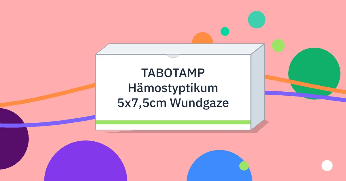 Symbolbild: Packung mit der Aufschrift TABOTAMP Hämostyptikum 5x7,5cm Wundgaze (PZN 04005000) – Verfügbarkeit und Bezug in Apotheken in Frankfurt am Main