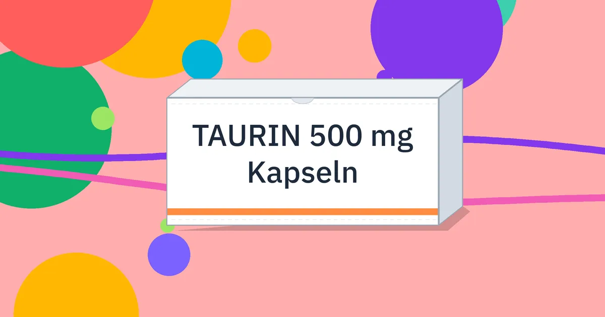 Symbolbild: Packung mit der Aufschrift TAURIN 500 mg Kapseln (PZN 17016488) – Verfügbarkeit und Bezug in Apotheken in Frankfurt am Main