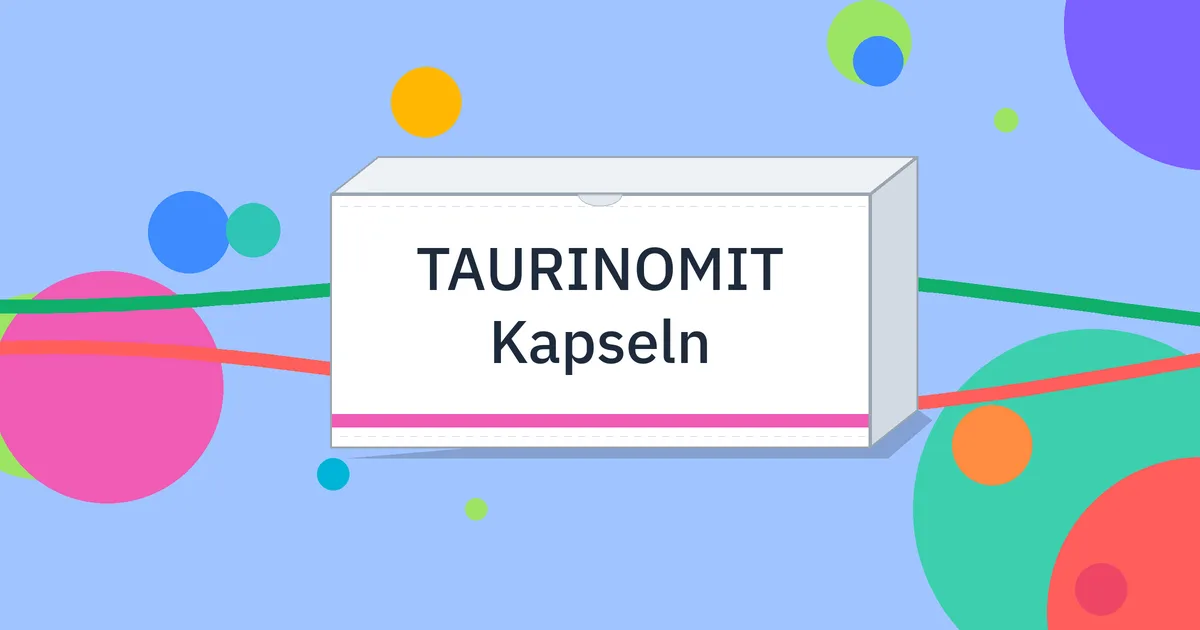 Symbolbild: Packung mit der Aufschrift TAURINOMIT Kapseln (PZN 16536694) – Verfügbarkeit und Bezug in Apotheken in Frankfurt am Main