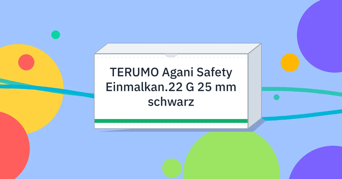 Symbolbild: Packung mit der Aufschrift TERUMO Agani Safety Einmalkan.22 G 25 mm schwarz (PZN 18201874) – Verfügbarkeit und Bezug in Apotheken in Frankfurt am Main