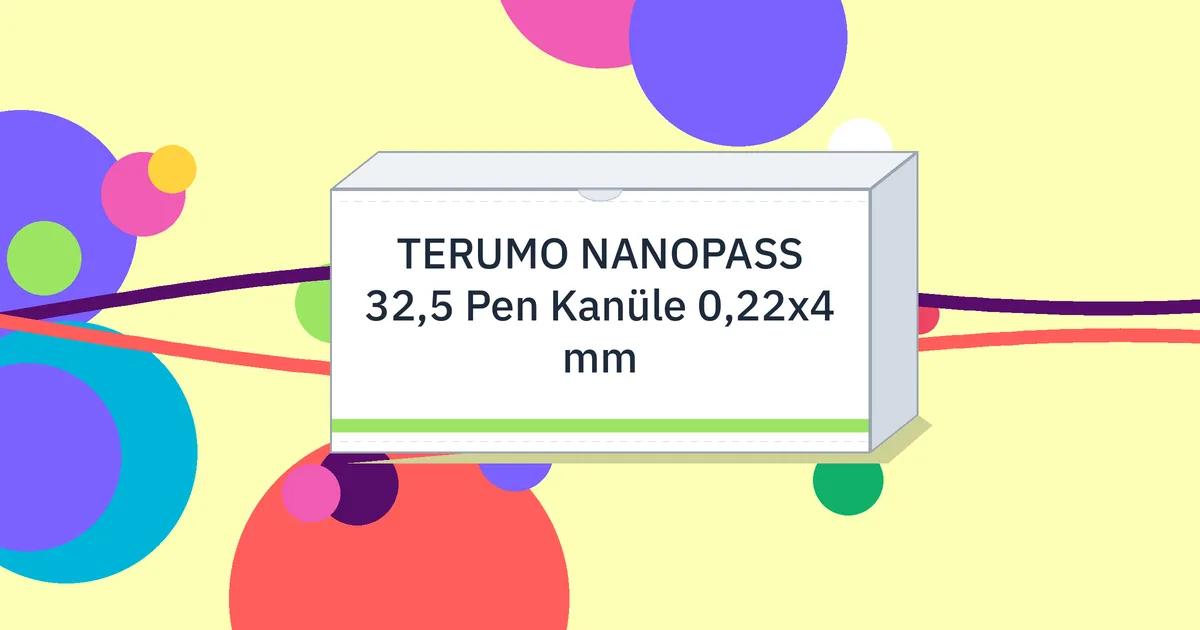 Symbolbild: Packung mit der Aufschrift TERUMO NANOPASS 32,5 Pen Kanüle 0,22x4 mm (PZN 20544601) – Verfügbarkeit und Bezug in Apotheken in Frankfurt am Main