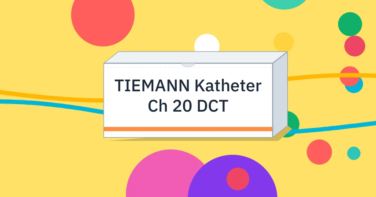 Symbolbild: Packung mit der Aufschrift TIEMANN Katheter Ch 20 DCT (PZN 02847893) – Verfügbarkeit und Bezug in Apotheken in Frankfurt am Main