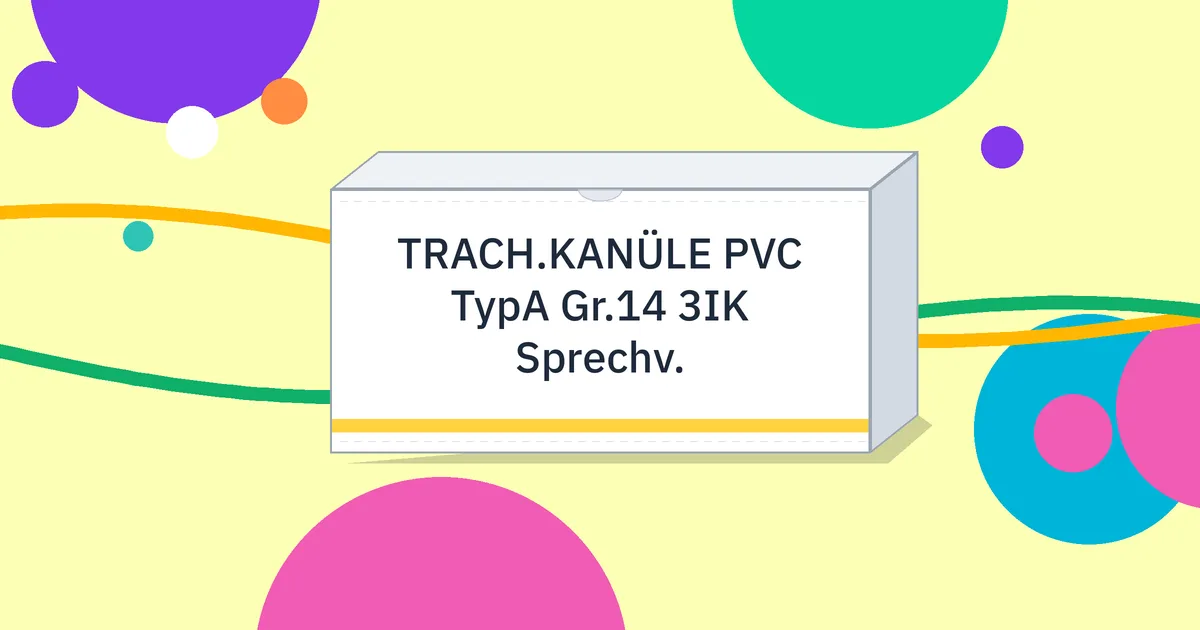 Symbolbild: Packung mit der Aufschrift TRACH.KANÜLE PVC TypA Gr.14 3IK Sprechv. (PZN 06998896) – Verfügbarkeit und Bezug in Apotheken in Frankfurt am Main