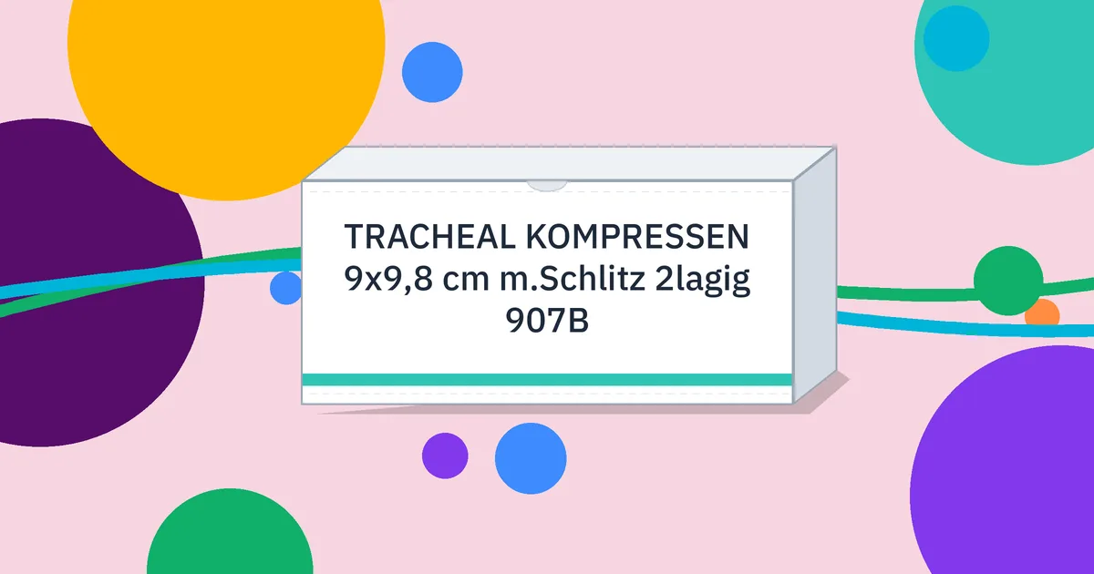 Symbolbild: Packung mit der Aufschrift TRACHEAL KOMPRESSEN 9x9,8 cm m.Schlitz 2lagig 907B (PZN 09629604) – Verfügbarkeit und Bezug in Apotheken in Frankfurt am Main