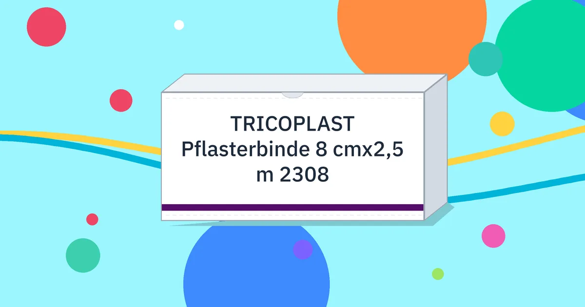Symbolbild: Packung mit der Aufschrift TRICOPLAST Pflasterbinde 8 cmx2,5 m 2308 (PZN 01414554) – Verfügbarkeit und Bezug in Apotheken in Frankfurt am Main